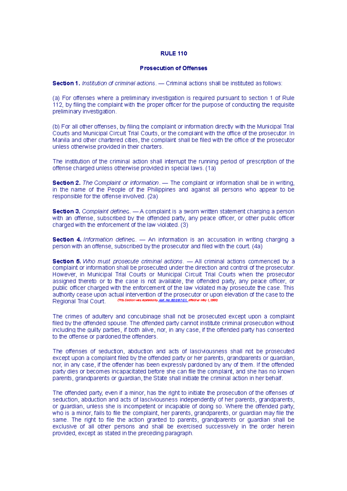 Criminal Procedure - lectures - RULE 110 Prosecution of Offenses ...