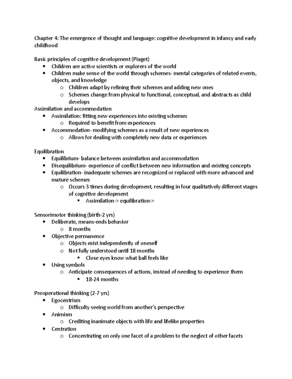Chapter 4- human dev across life - Chapter 4: The emergence of thought ...