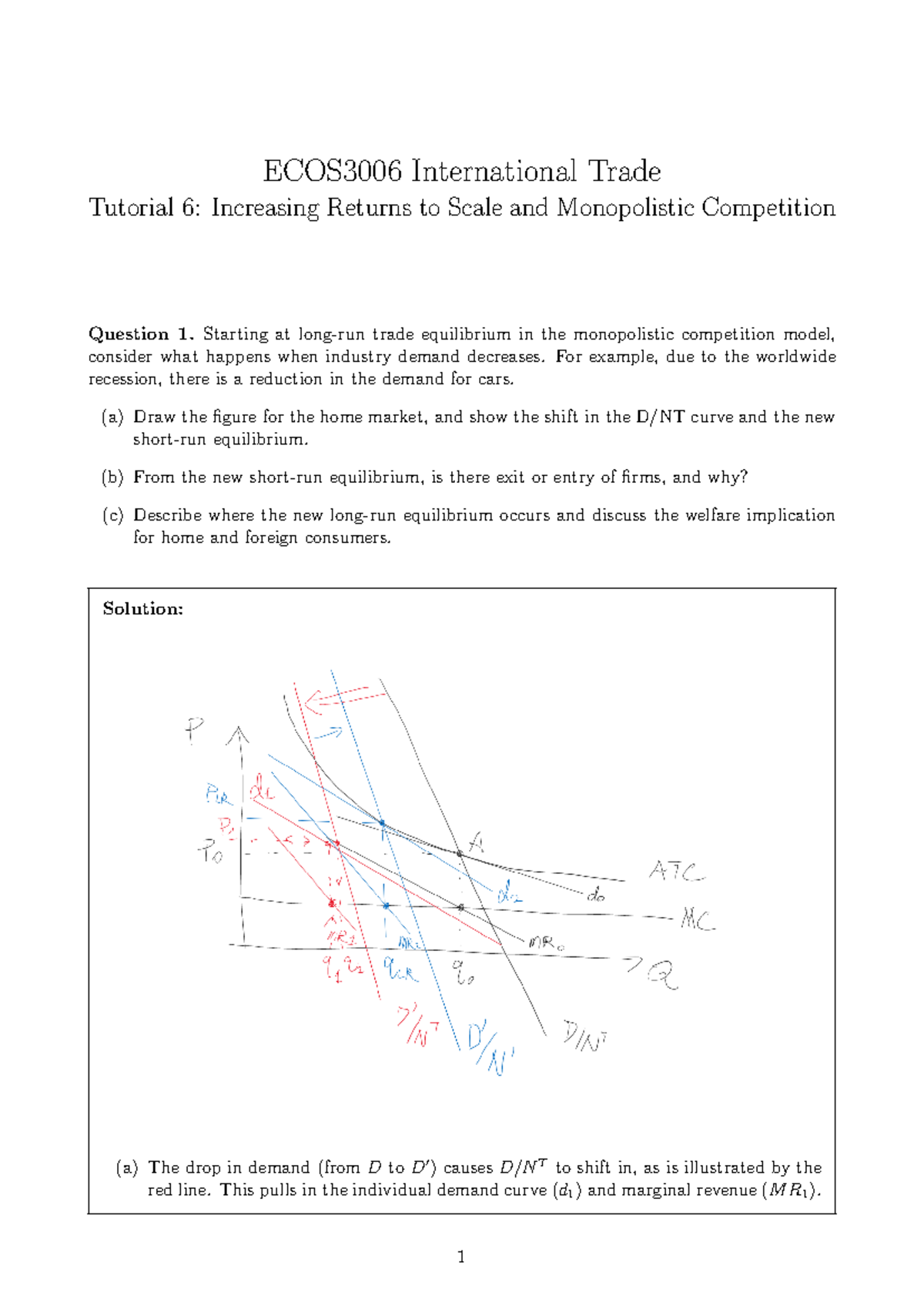 Tutorial 6 Solution - ECOS3006 International Trade Tutorial 6 ...