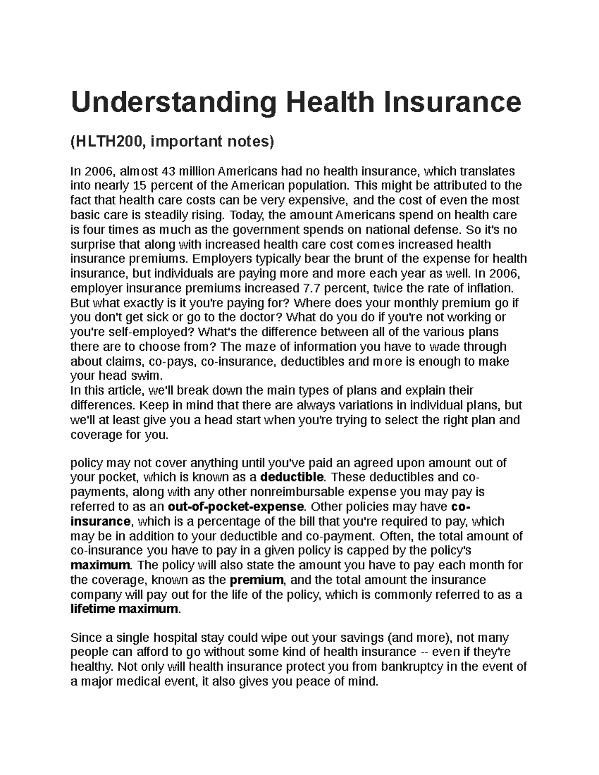 Intoduction to Health Insurance - Understanding Health Insurance ...