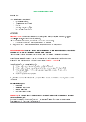 Cheat sheet statutory interpretation - Long title s 13 Check to ensure ...