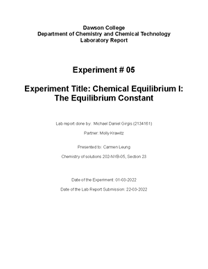 Chemical Equilibrium Lab - Chemical Equilibrium 1: The Equilibrium ...