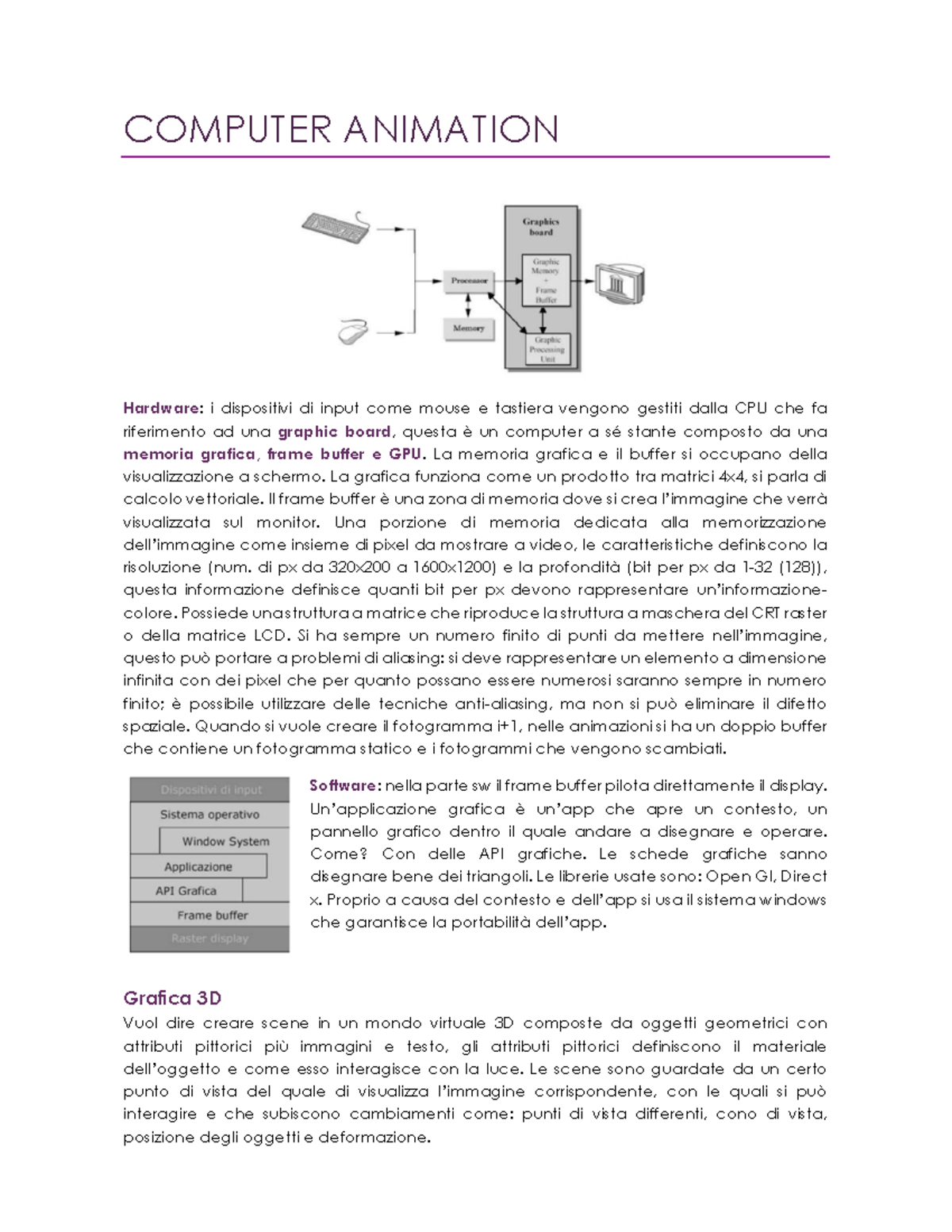 Appunti di computer animation - COMPUTER ANIMATION Hardware: i ...