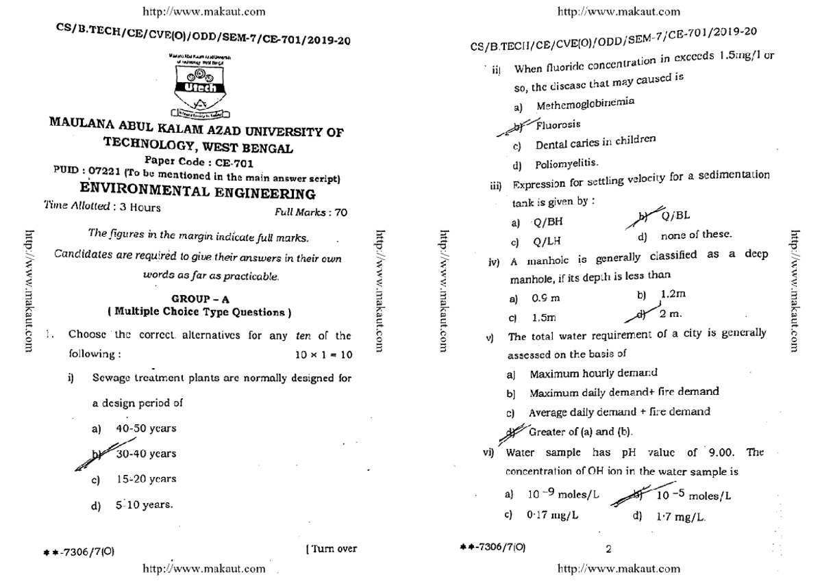 Btech ce 7 sem environmental engineering ce 701 2020 - Machine Learning - Studocu