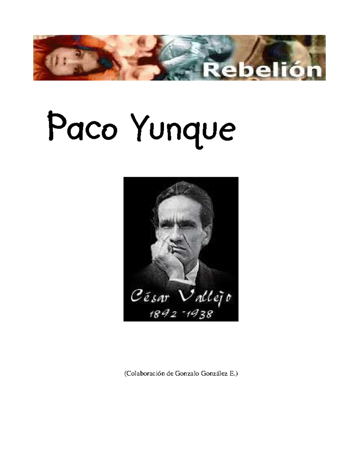 PACO Yunque - excelente lectura - Paco Yunque (Colaboración de Gonzalo González E.) PACO YUNQUE ...