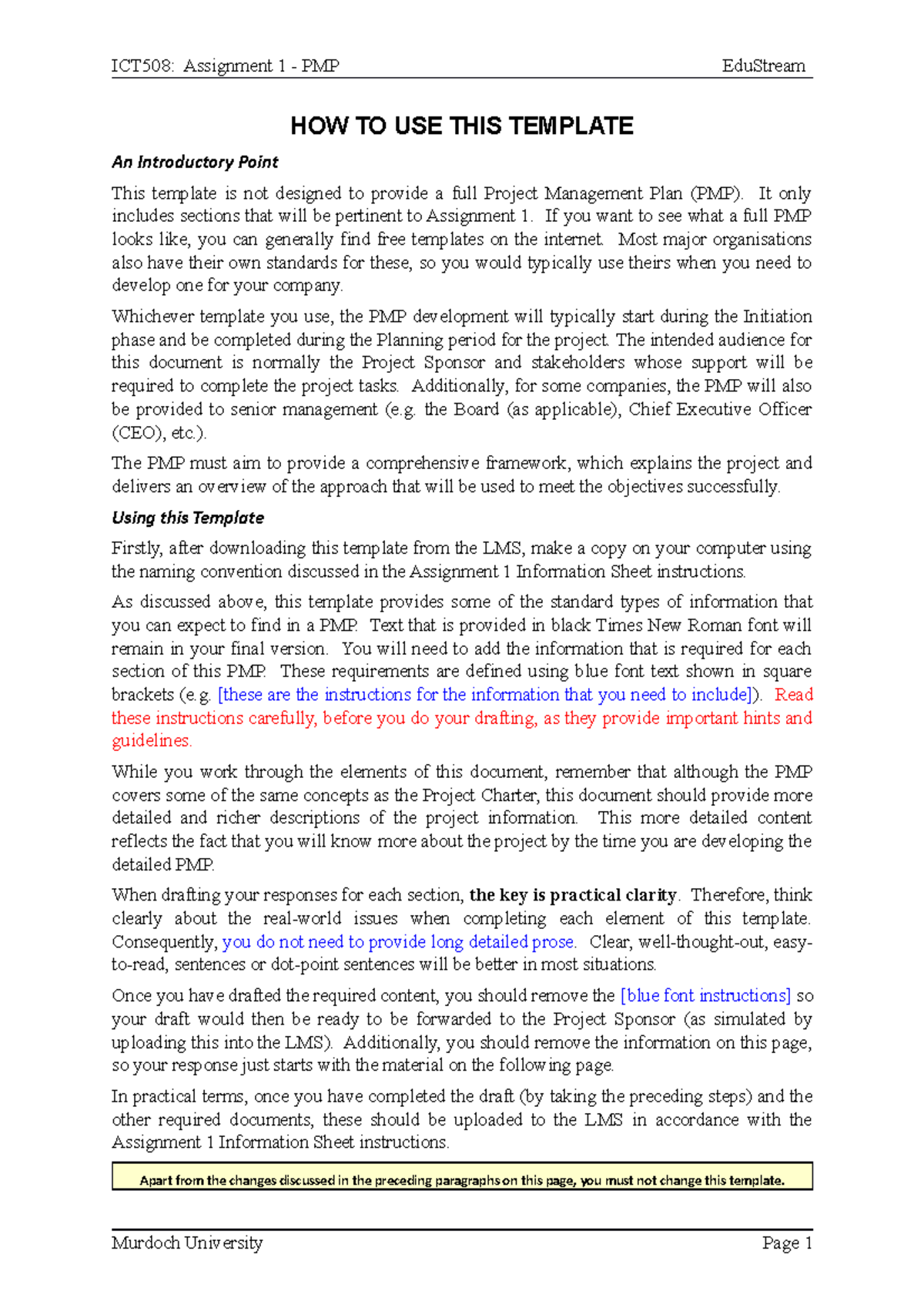 Assignment 1-PMP-Template F - HOW TO USE THIS TEMPLATE An Introductory ...