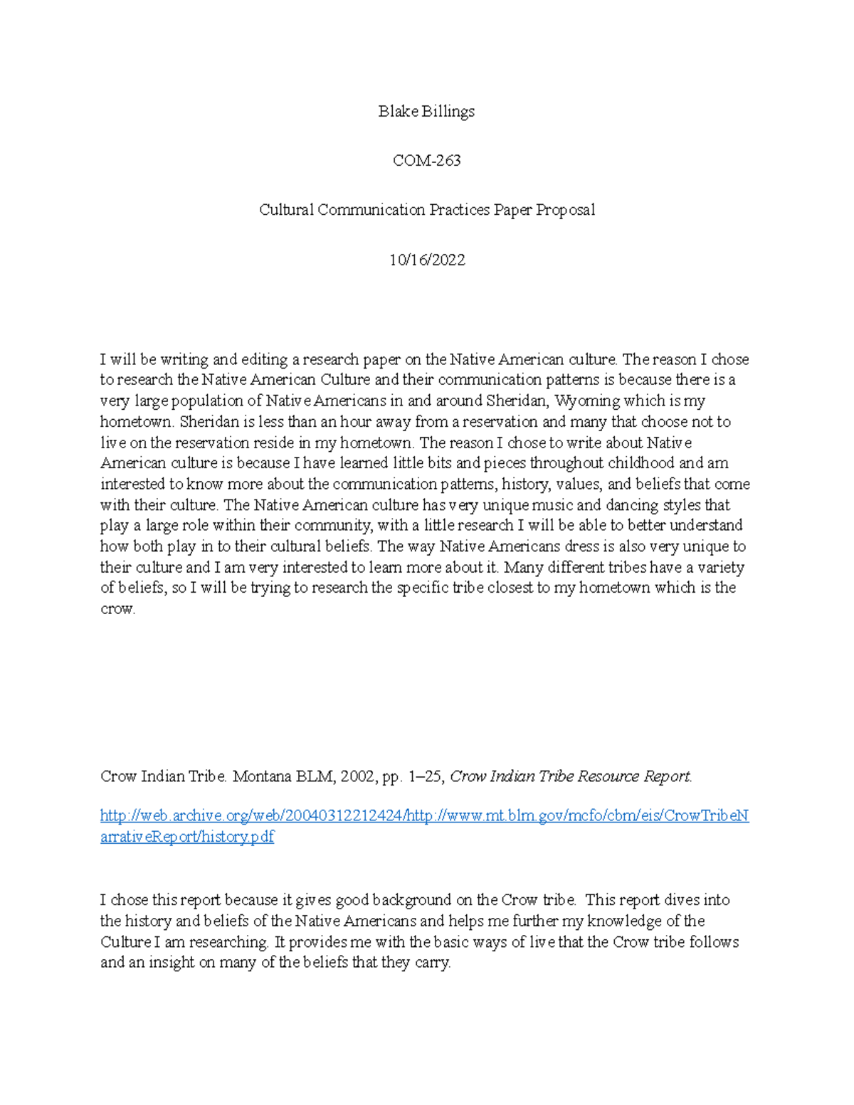 Cultural communication practices paper proposal - Blake Billings COM ...