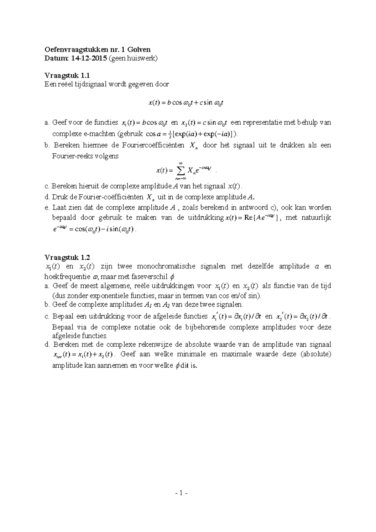Verplichte opgaven Inleiding Golven Opgaven met antwoorden 1 tm 7 ...