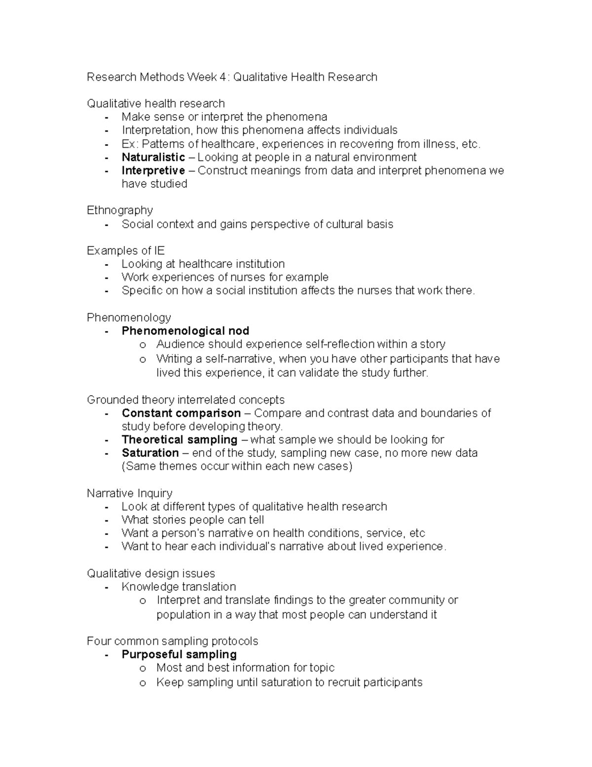 Qualitative health research - Research Methods Week 4: Qualitative ...