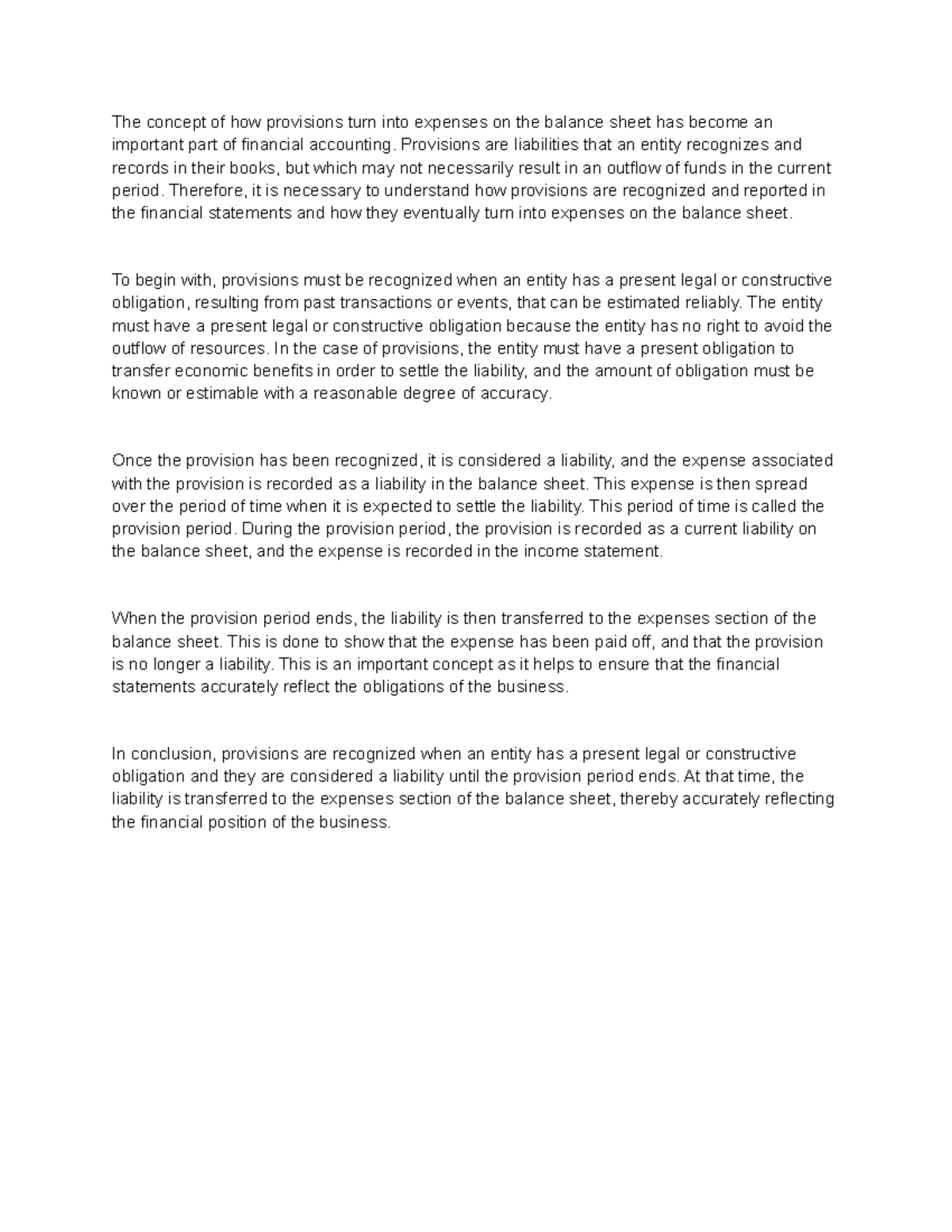 Provisions Impact On The Balance Sheet The Concept Of How Provisions