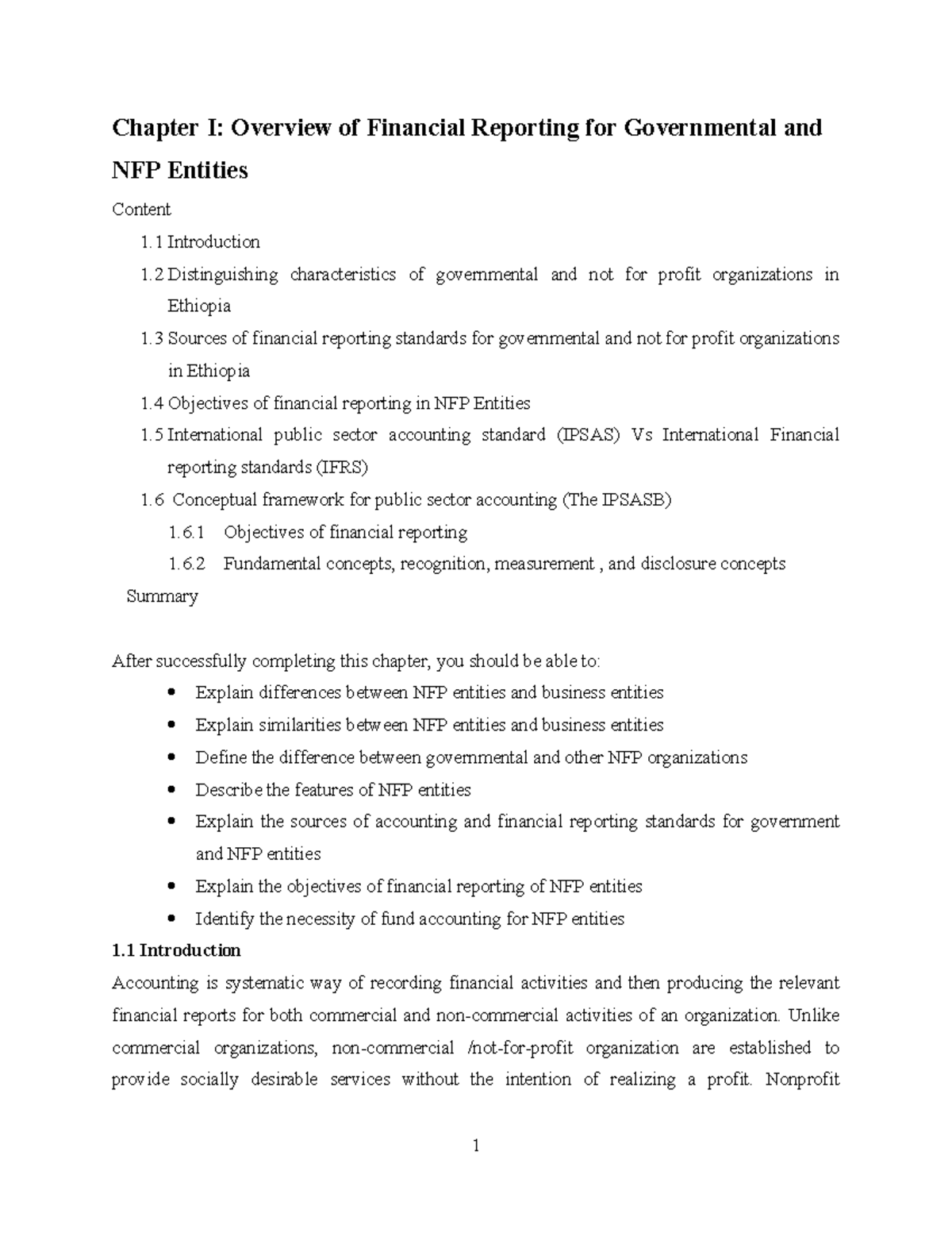 Chapter I Overview of Financial Reporting for Governmental and NFP (13 ...