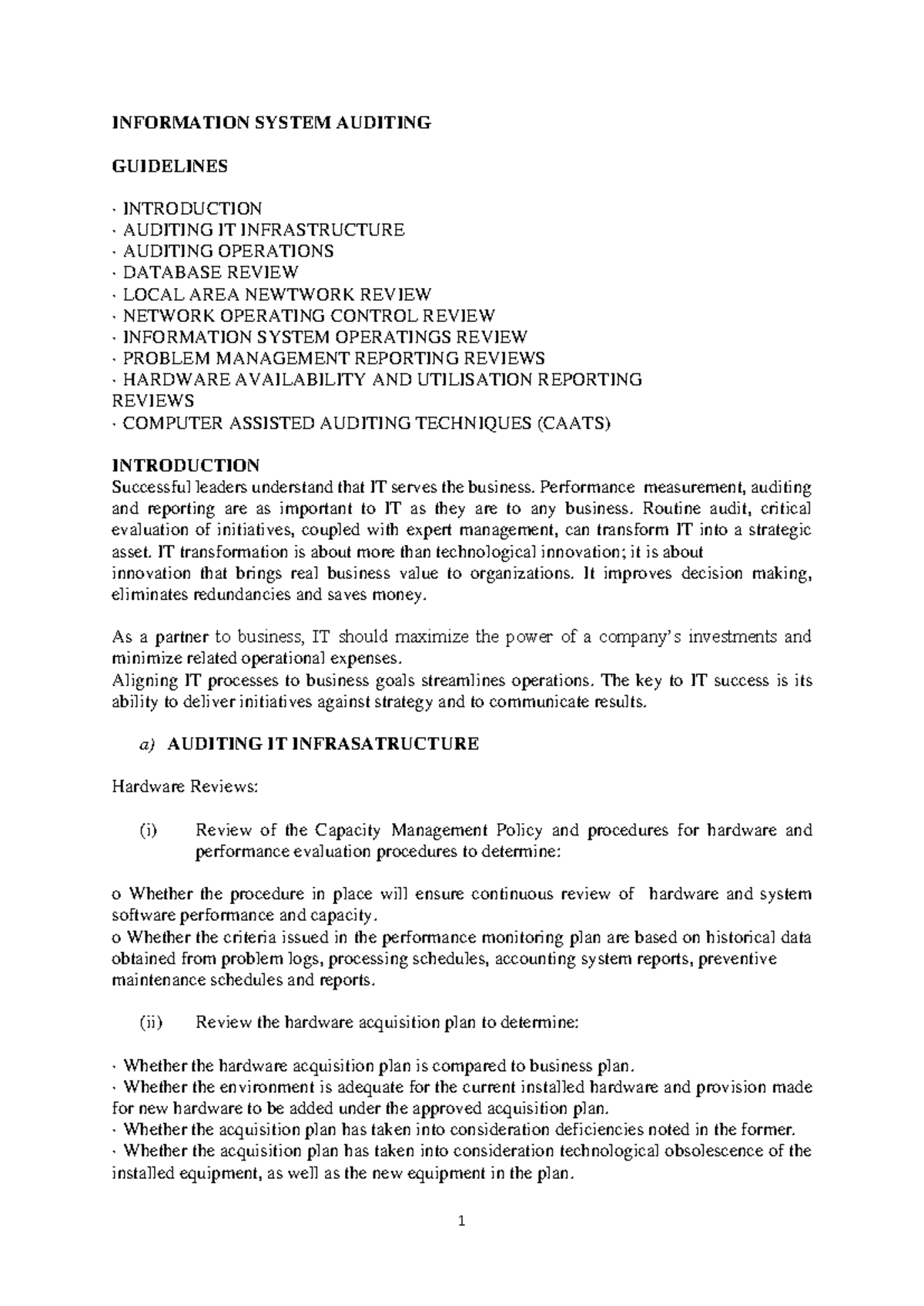 Information System Auditing Guidelines - INFORMATION SYSTEM AUDITING ...