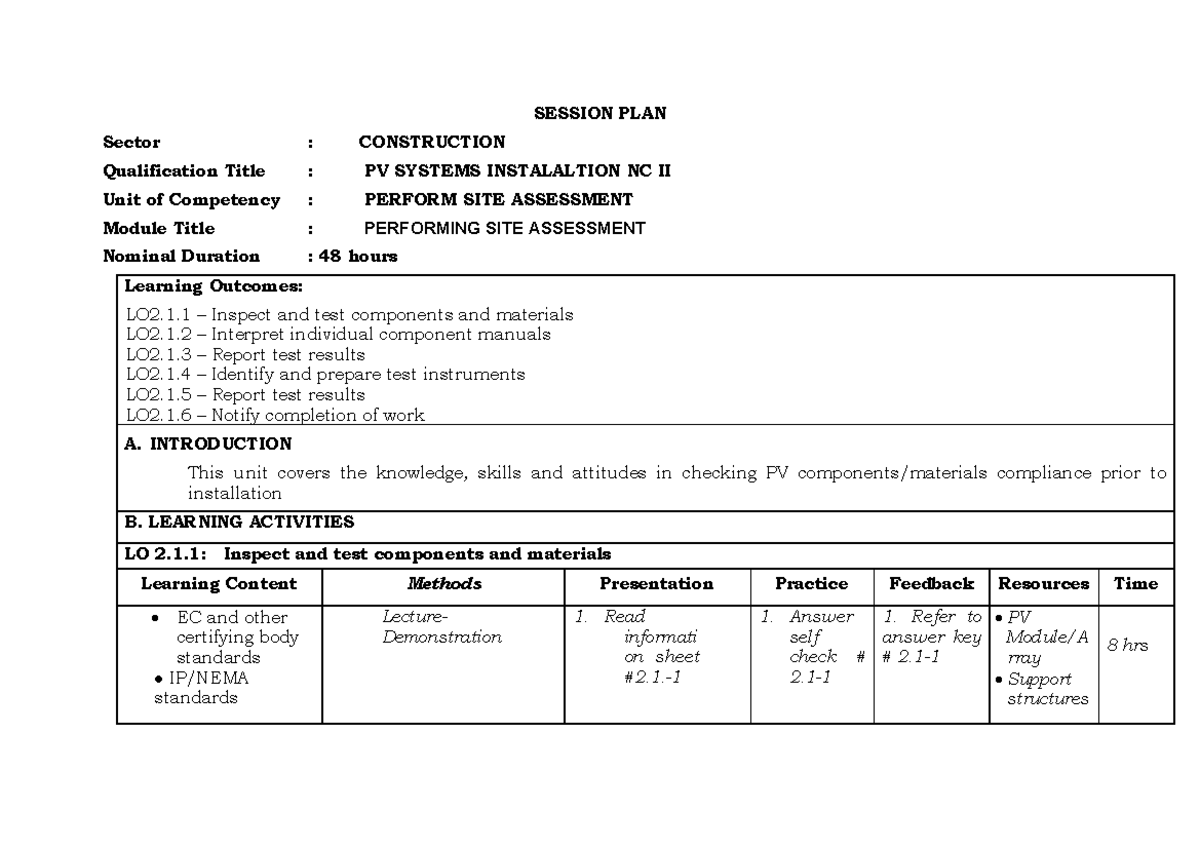 Session PLAN UC2 - cblm - SESSION PLAN Sector : CONSTRUCTION ...