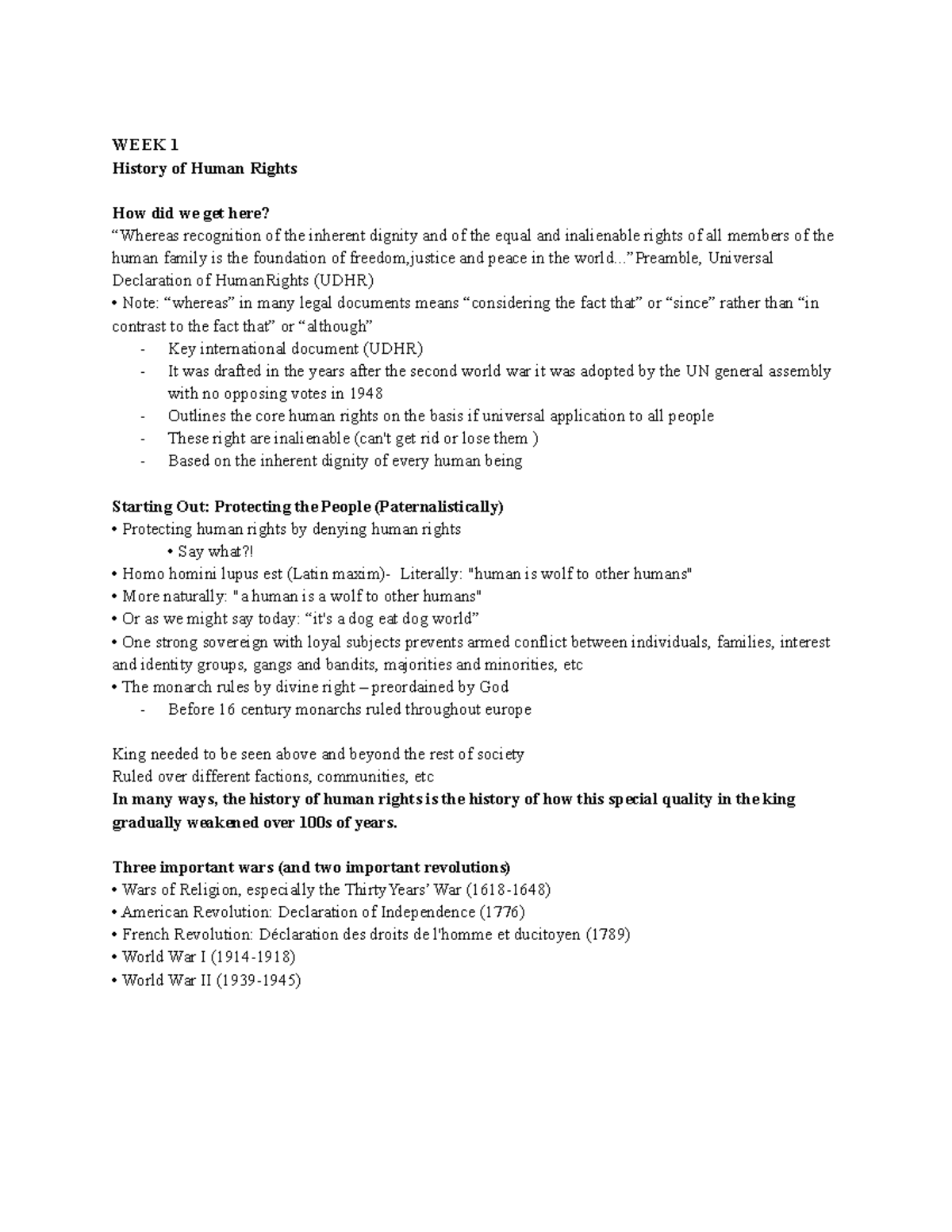 Human Rights Semester 2 - WEEK 1 History of Human Rights How did we get ...