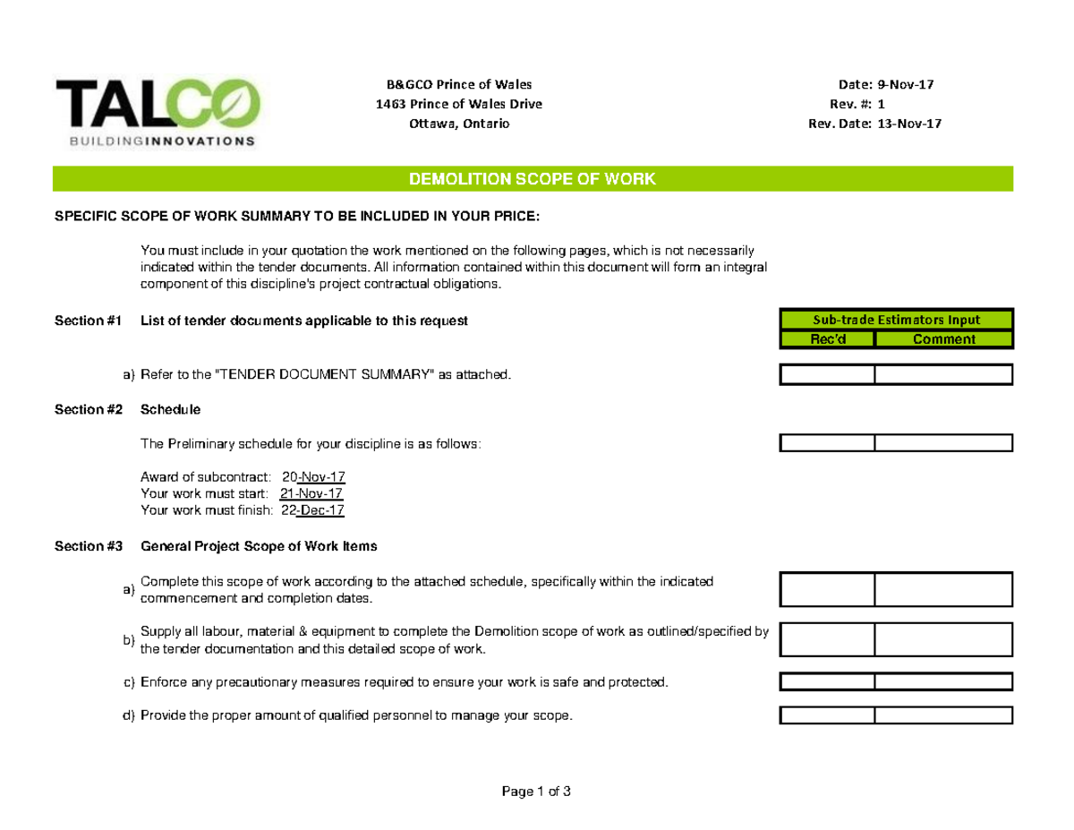 D2910-1 - This is a scope of work for a demolition project. This will ...