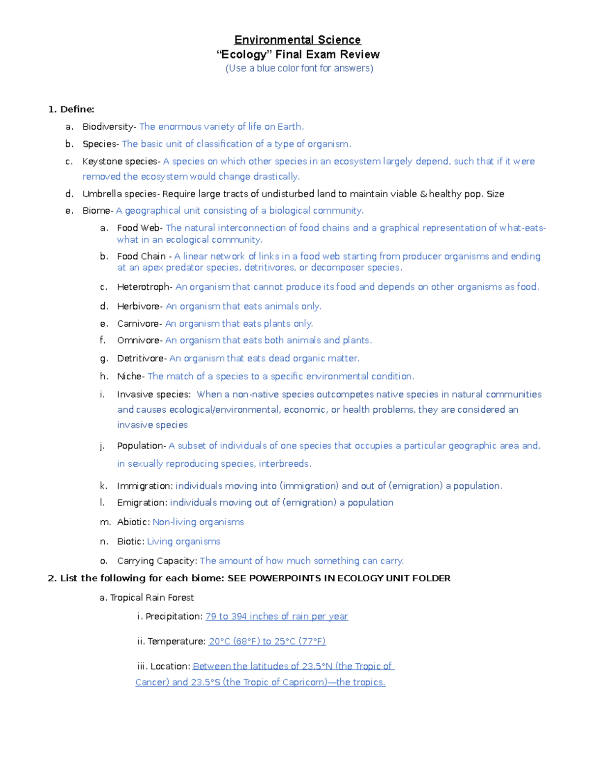 Ecology Final Exam Review - Environmental Science “Ecology” Final Exam ...