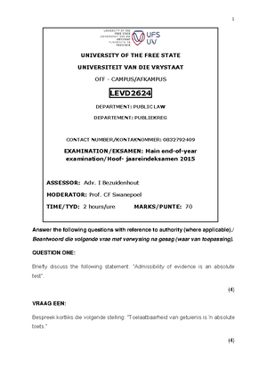 LEVD 2624 Main End of Year Examination 2018 - LDEL3714 - UFS UV - Studocu