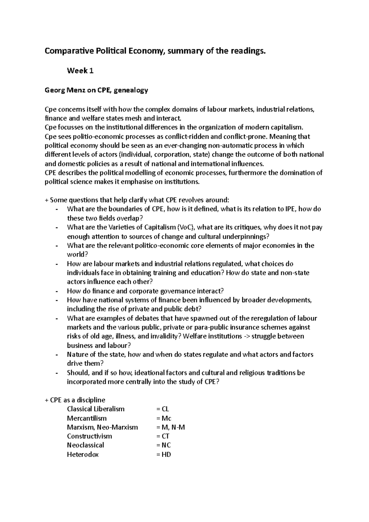 Econmy Summary Final - Comparative Political Economy, summary of the ...