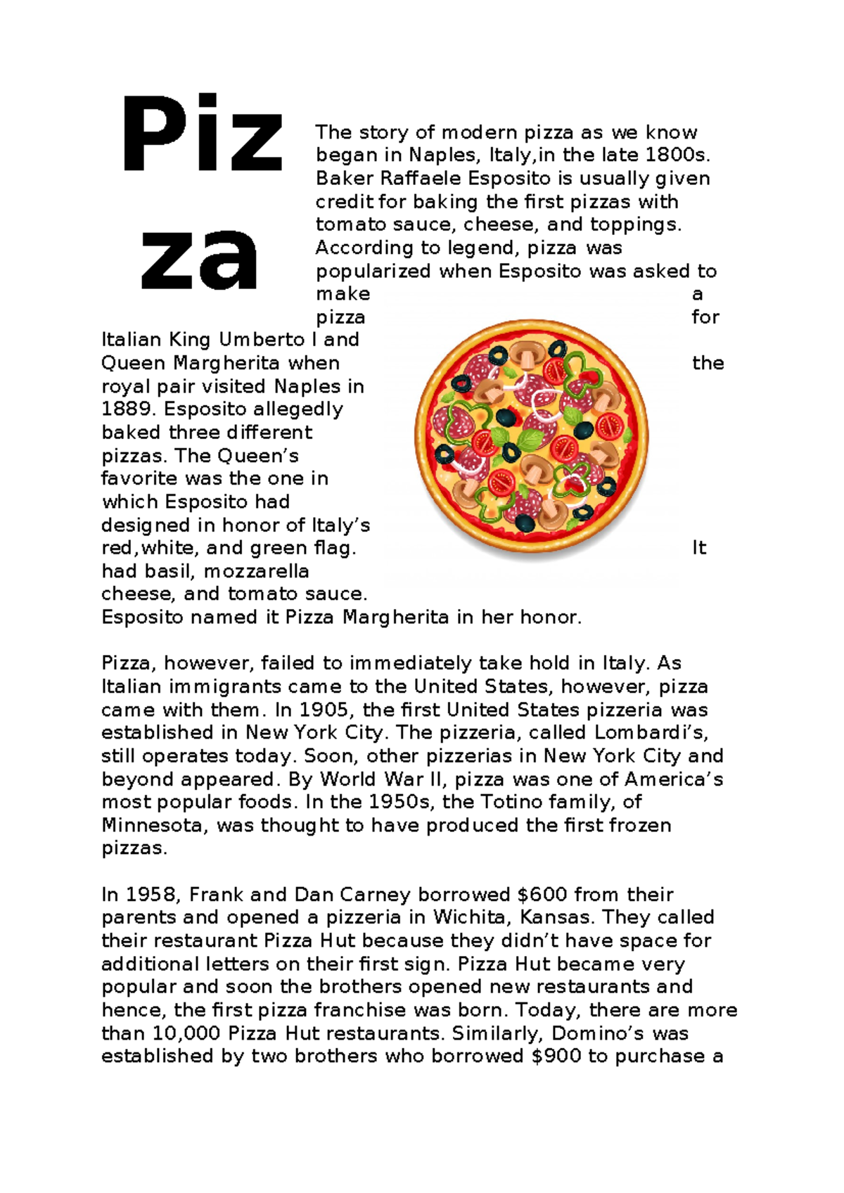 The-history-of-pizza-reading-comprehension-exercises-tests 115565 - The ...