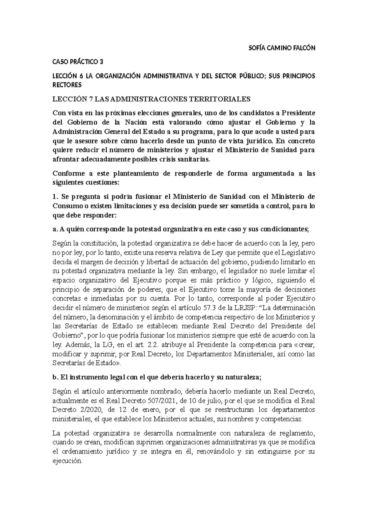 Caso Práctico 3 - Caso práctico 3 resuelto - SOFÍA CAMINO FALCÓN CASO PRÁCTICO 3 LECCIÓN 6 LA ...