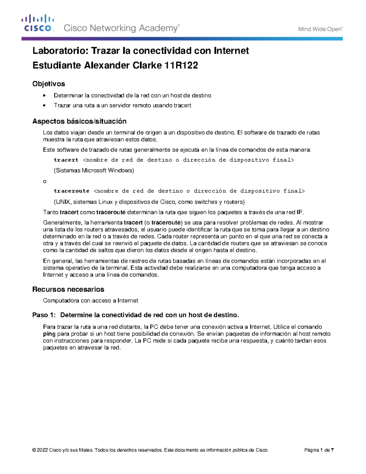 1.3.2.4 Lab - Tracing Internet Connectivity(Alexander Clarke) - Estudiante Alexander Clarke 11R ...