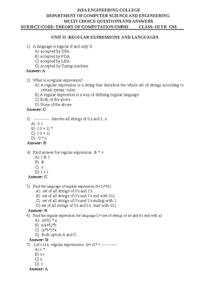 CS8501 - Theory OF Computation Question Bank with Answers - CS8501 THEORY OF COMPUTATION UNIT I ...