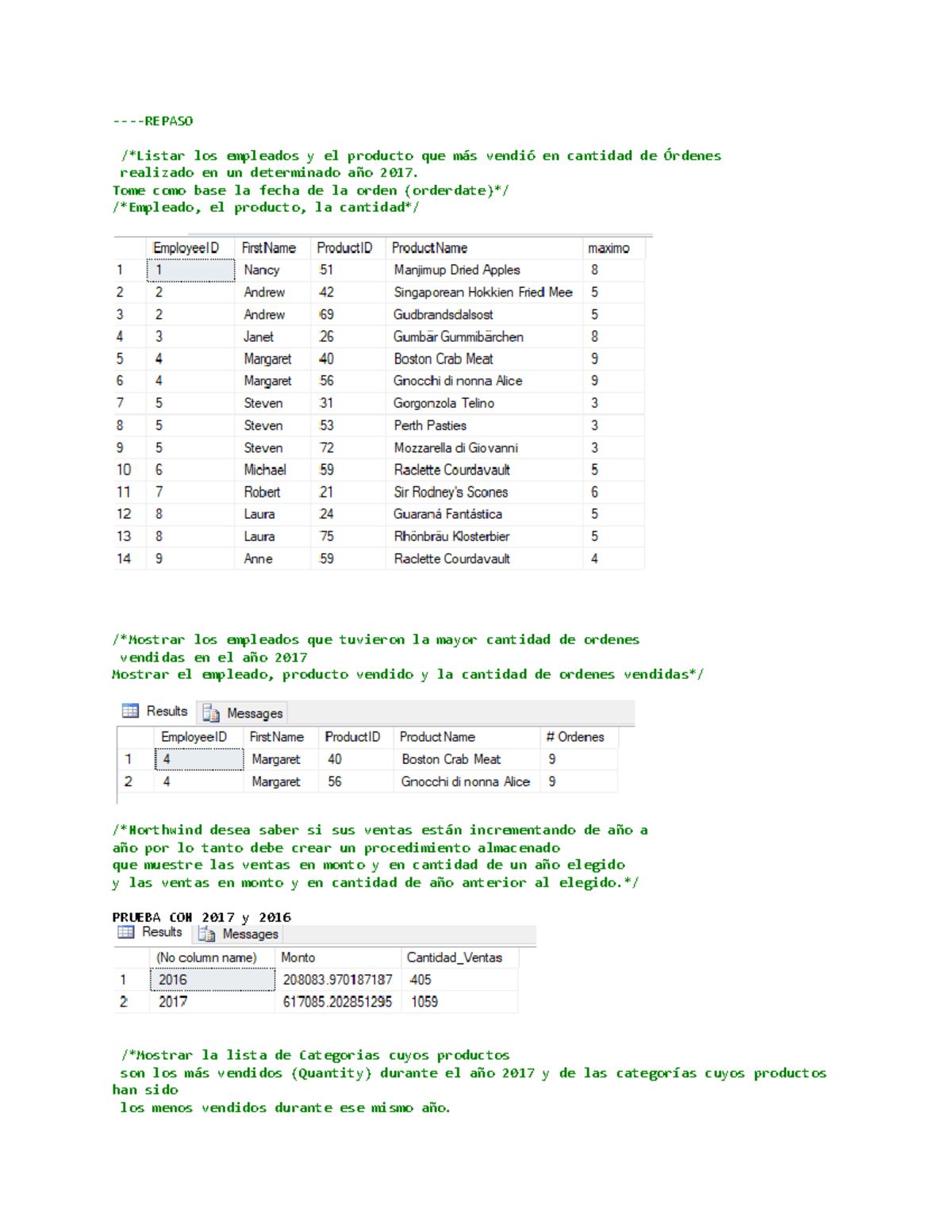 Repaso PC2 Base de datos Monterrico PC2 -REPASO /Listar los empleados y el producto que más ...