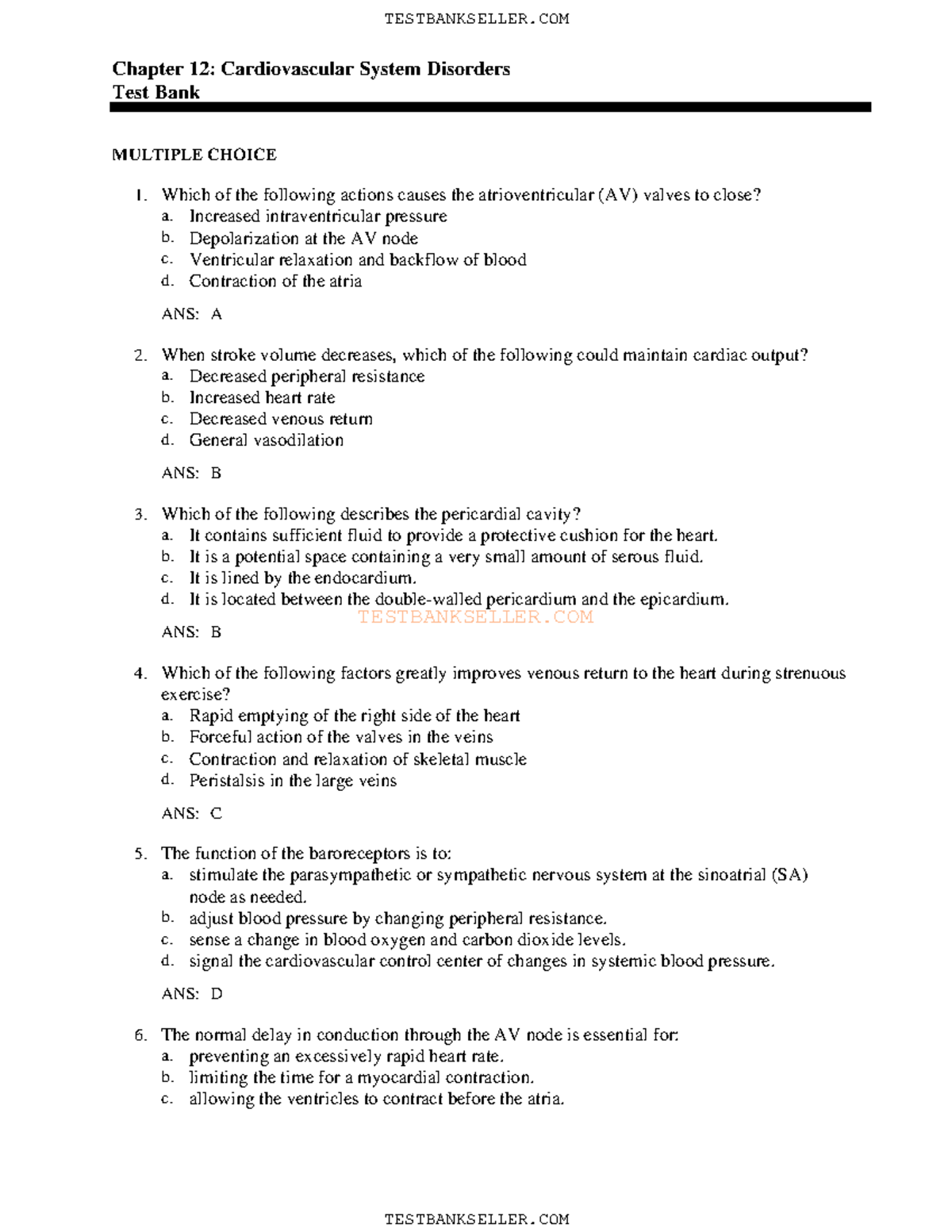 12 - med surg - TESTBANKSELLER Chapter 12: Cardiovascular System ...