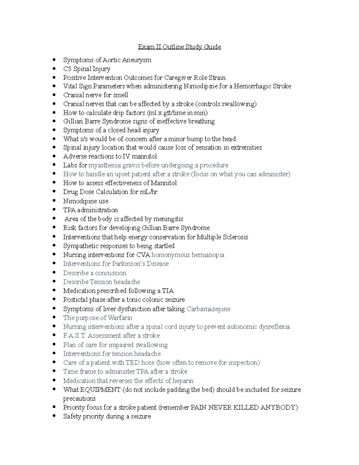 Exam II Outline 3 - Study Guide - Exam II Outline Study Guide Symptoms ...