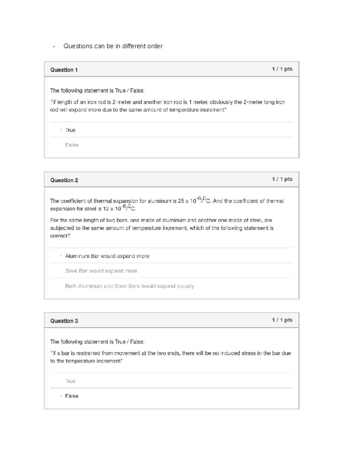 Conceptual Quiz 8 - Thermal Expansion Stress - CIVE1188 - Questions can ...