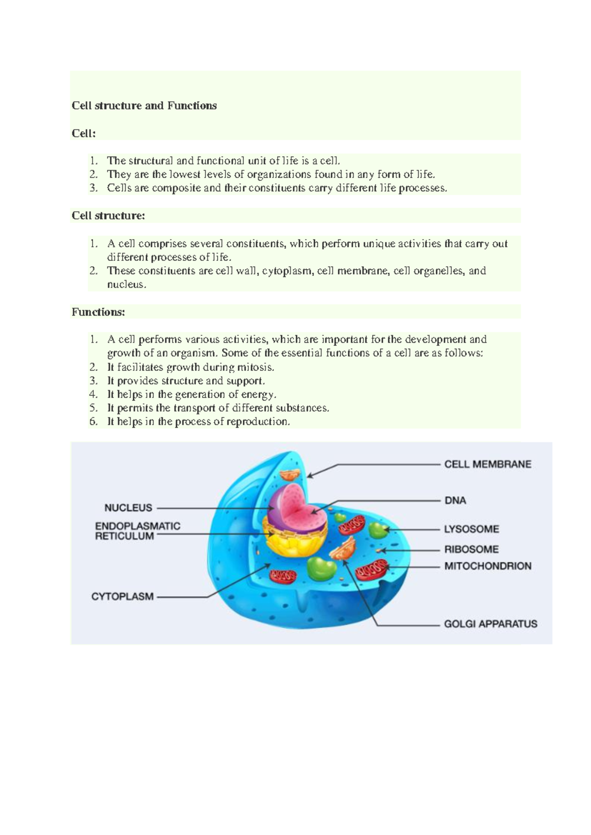 Structure and function of cell - Cell structure and Functions Cell: 1 ...