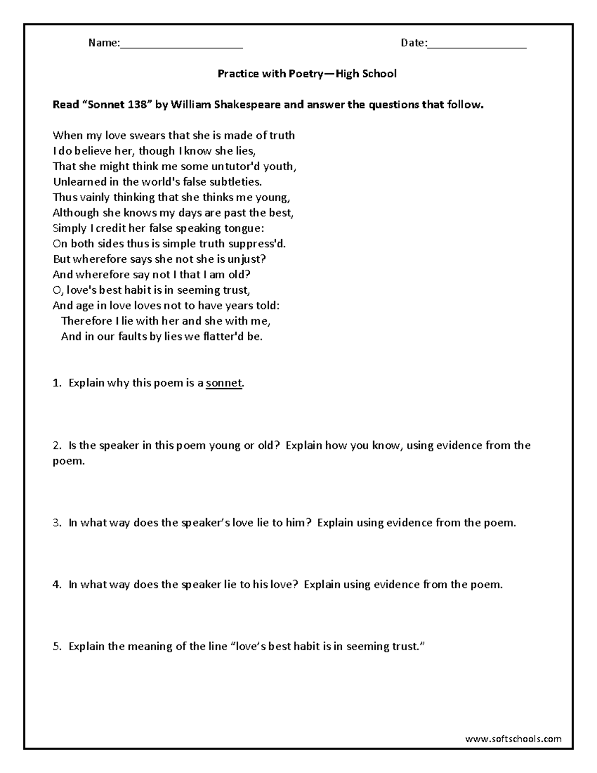 High school practice material with poetry - English - Studocu
