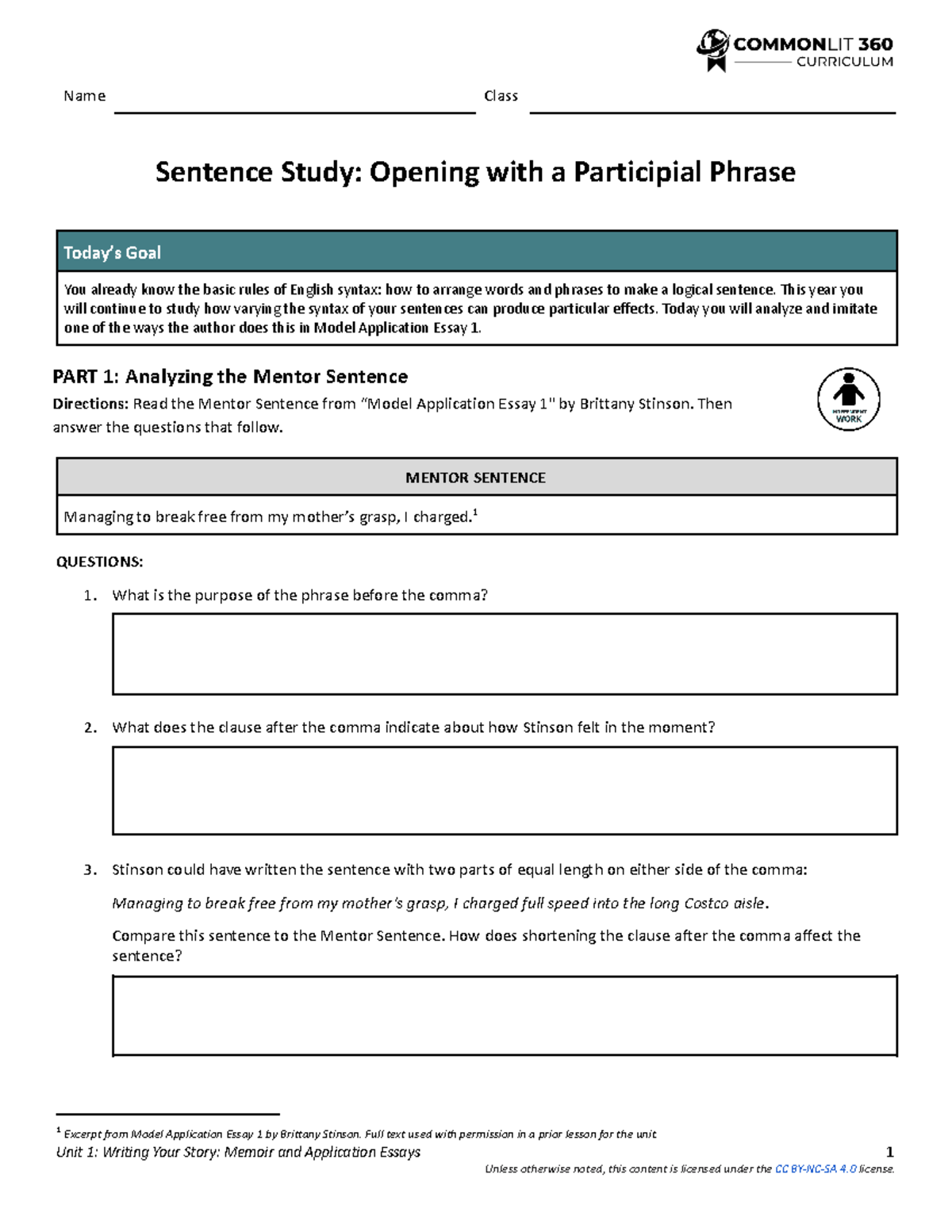 Copy of 17. 12G Unit 1 Sentence Study Lesson Student COPY Ed1.0 - Name ...