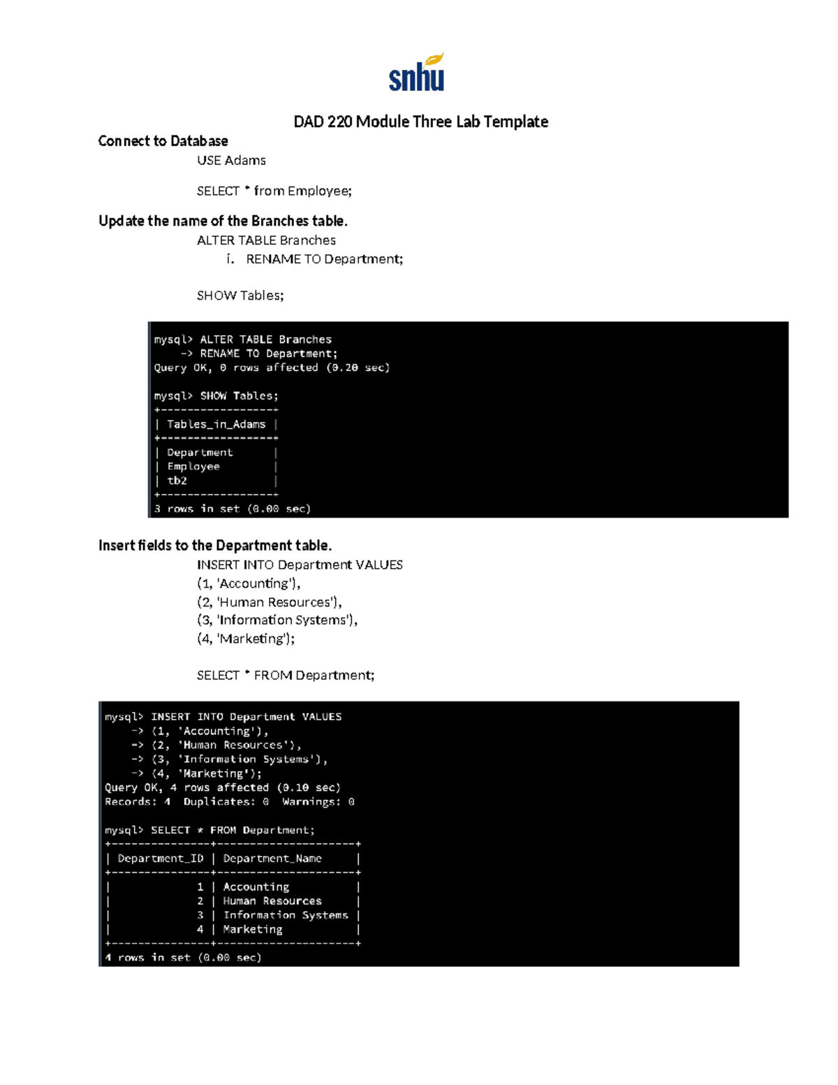 3-2 Lab dad 220 - DAD 220 Module Three Lab Template Connect to Database ...
