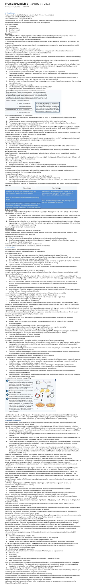 PHAR 380 Module 1- Jan 10, 2023 - General Principles of Toxicology -dose, duration of exposure ...