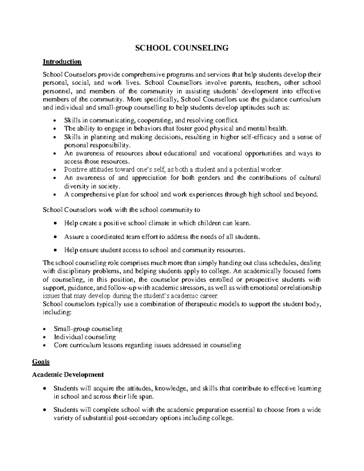 Theories IN School Counseling - SCHOOL COUNSELING Introduction School ...