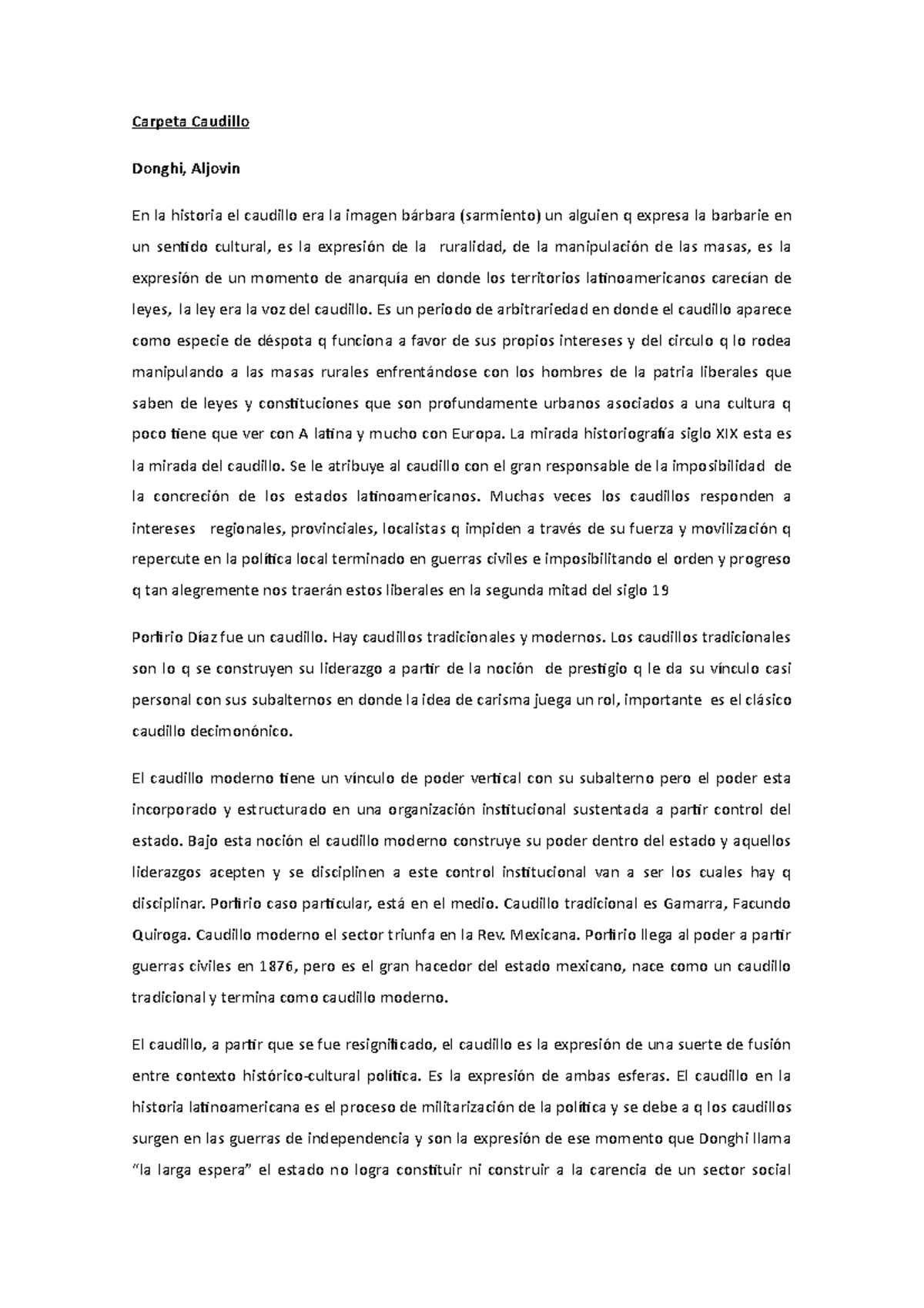 Explicacion caudillismo - Carpeta Caudillo Donghi, Aljovin En la ...