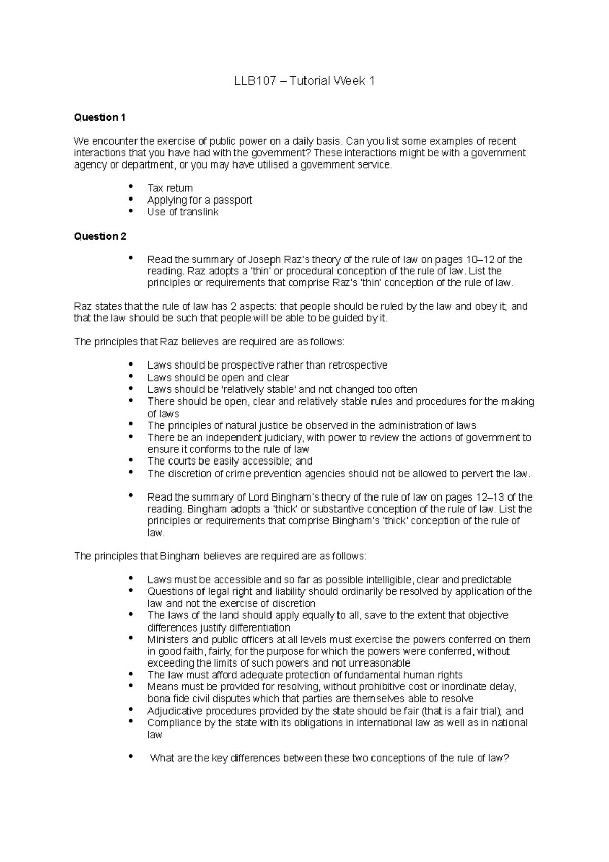 LLB107 Tutorial Week 1 - LLB107 – Tutorial Week 1 Question 1 We encounter the exercise of public ...