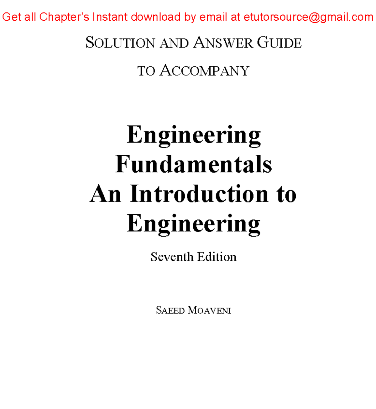 Solutions Manual For Engineering Fundamentals, 7e Saeed Moaveni ...