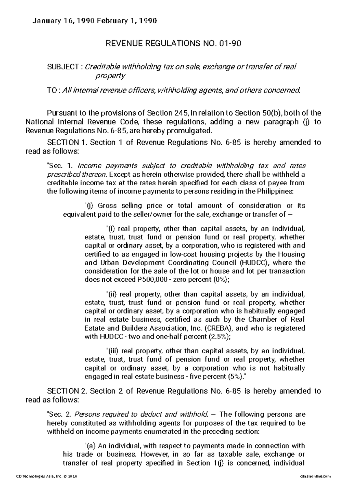 RR 01-1990 - BIR - J a n u a ry 16, 1990J a n u a ry 16, 1990 Febru a ...