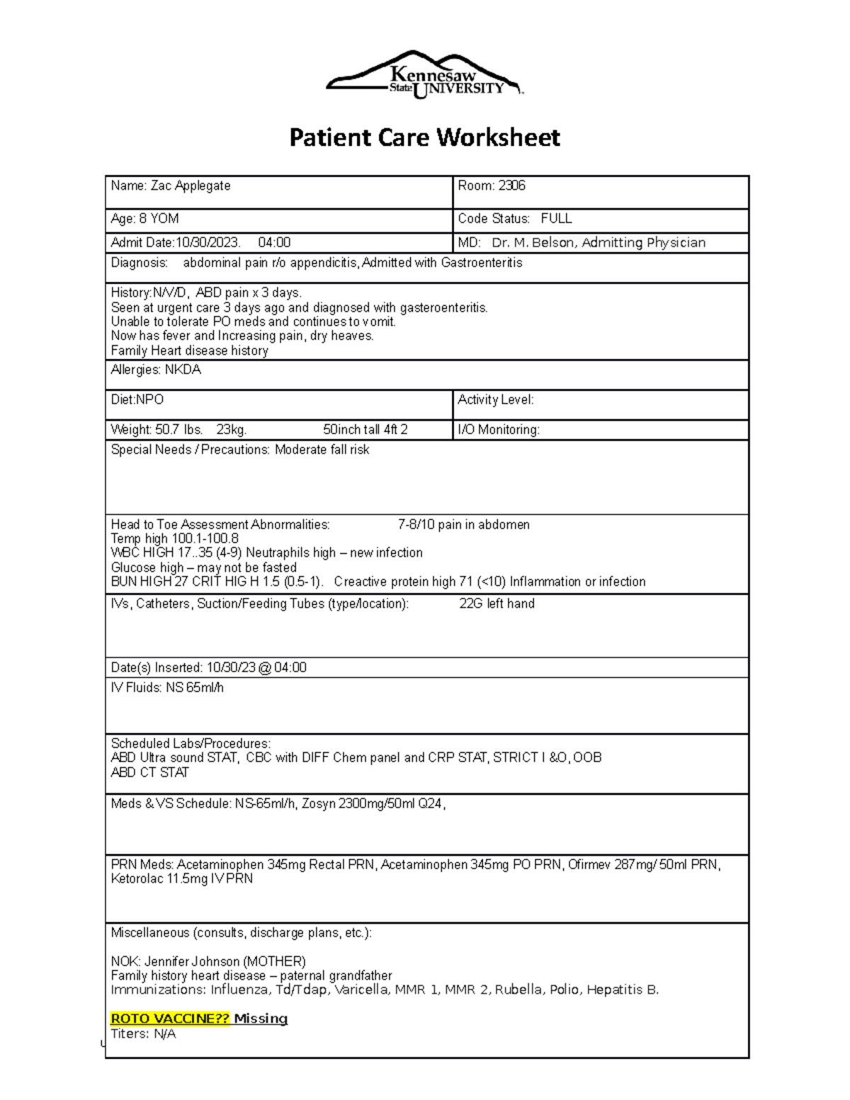 Patient Care Worksheet - Patient Care Worksheet Updated May 2017 mbm ...