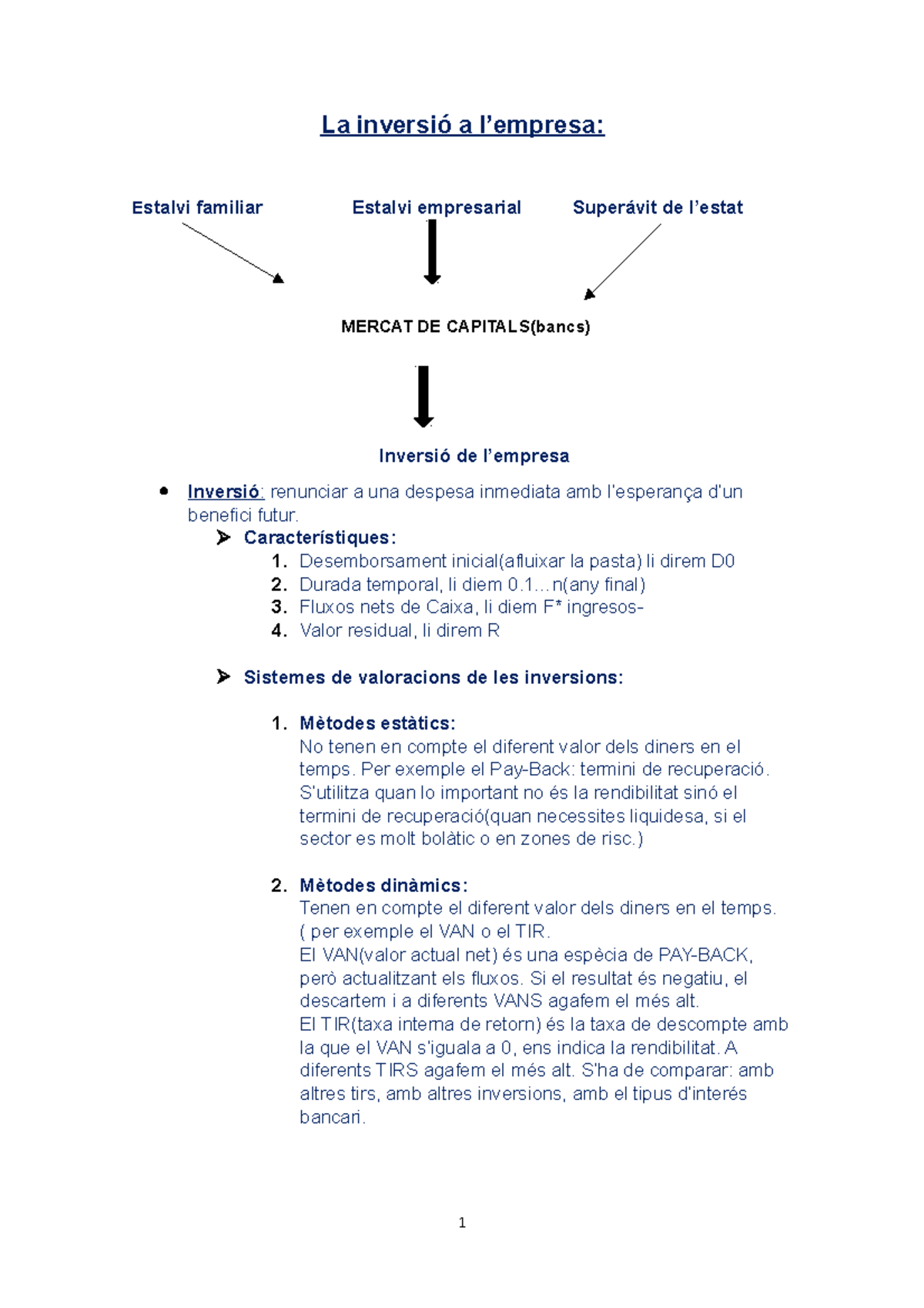 T1 Economia: la inversió a l'empresa - La inversió a l’empresa: Estalvi ...