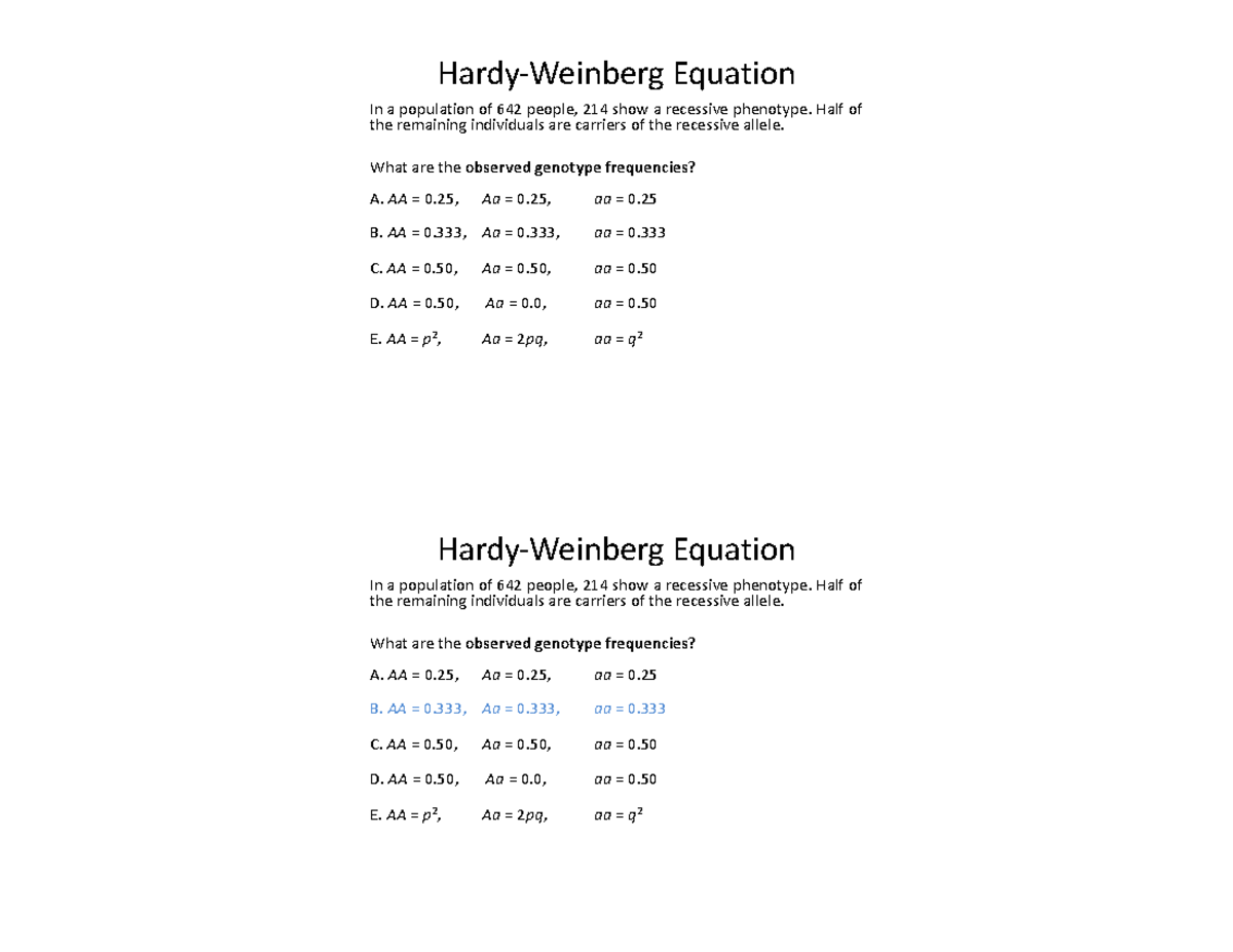 CQs LS7B Week 4 Class Slides - Hardy-Weinberg Equation Using the Hardy ...