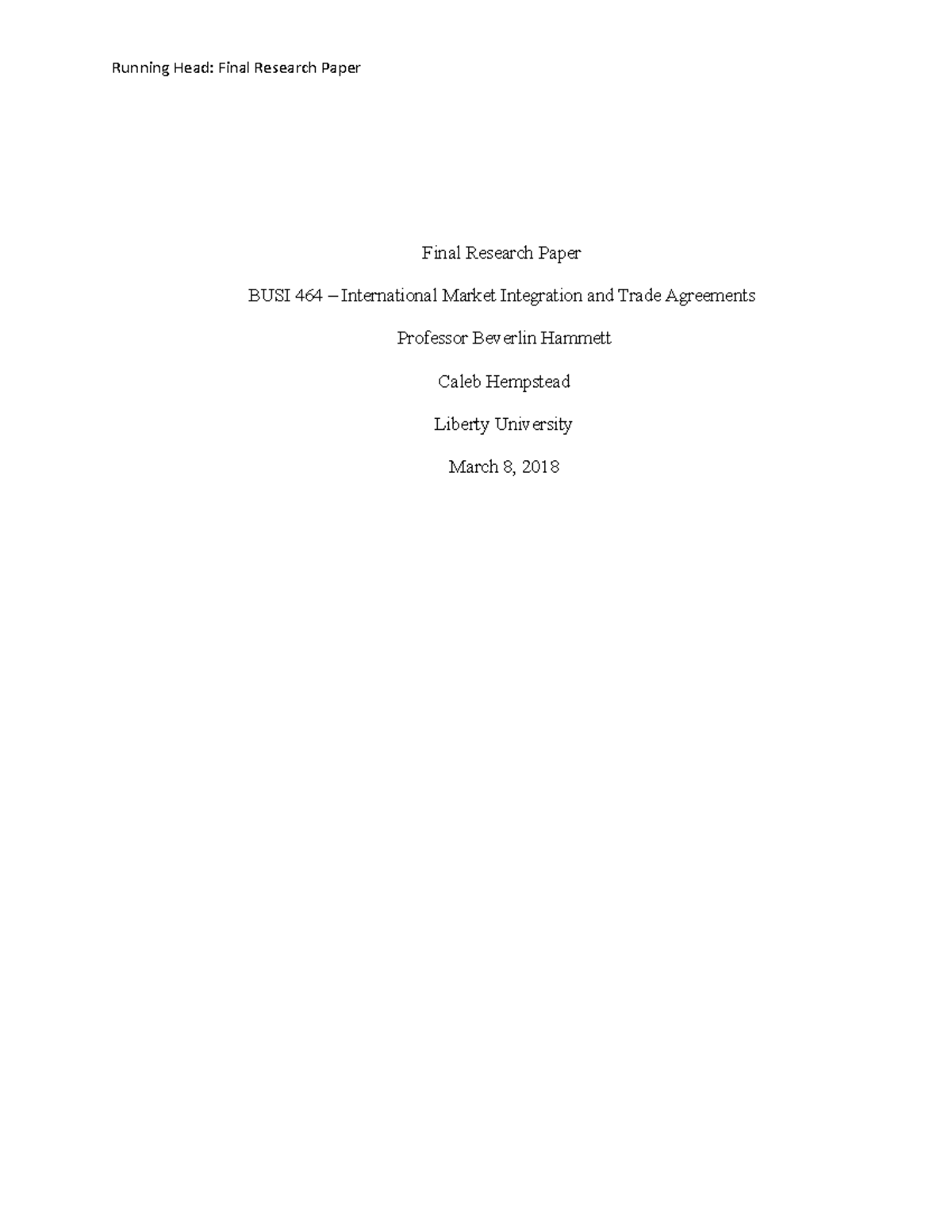 BUSI 464 Research Paper - Running Head: Final Research Paper Final ...
