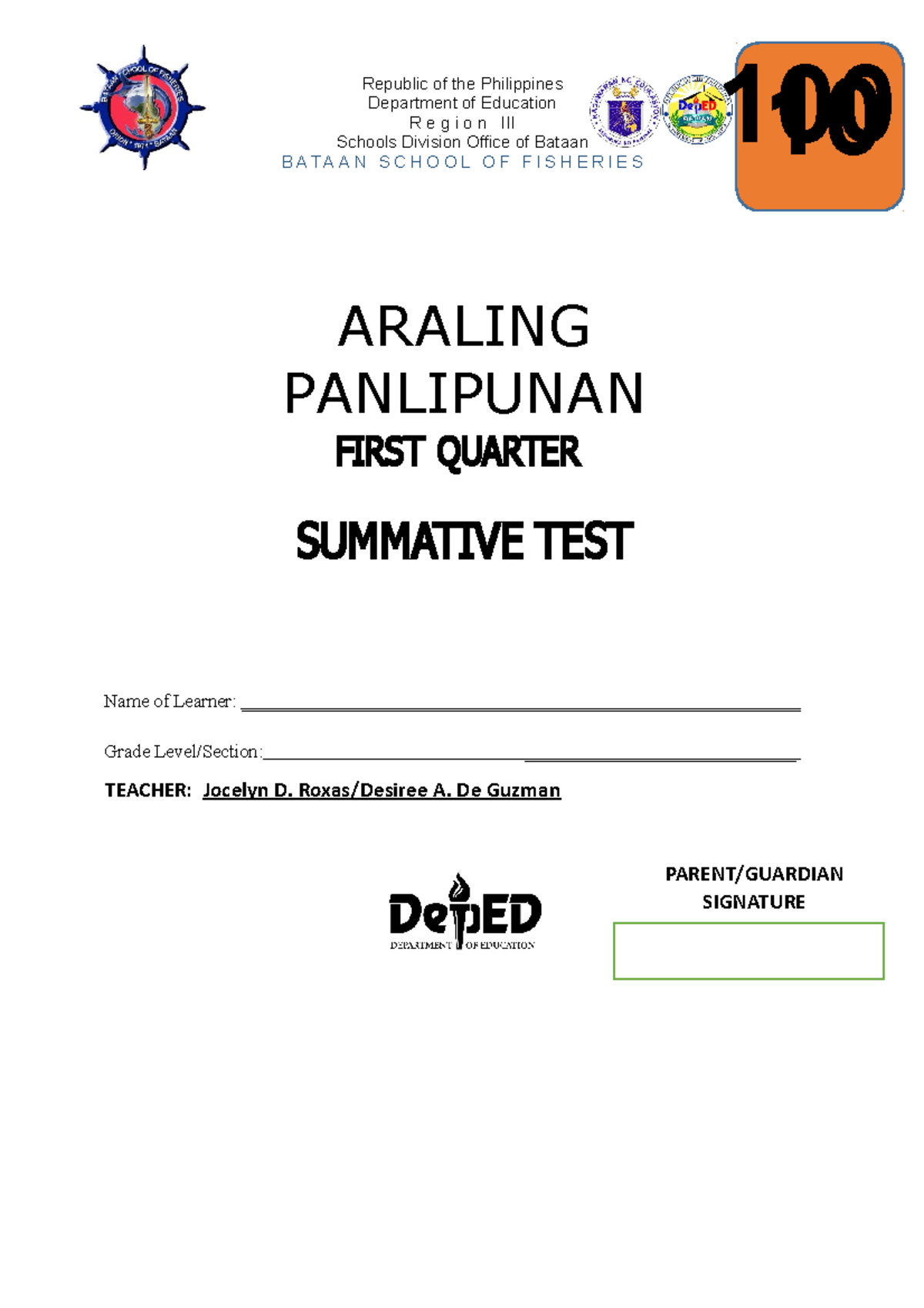 1STQT- Summative-TEST - Republic of the Philippines Department of ...