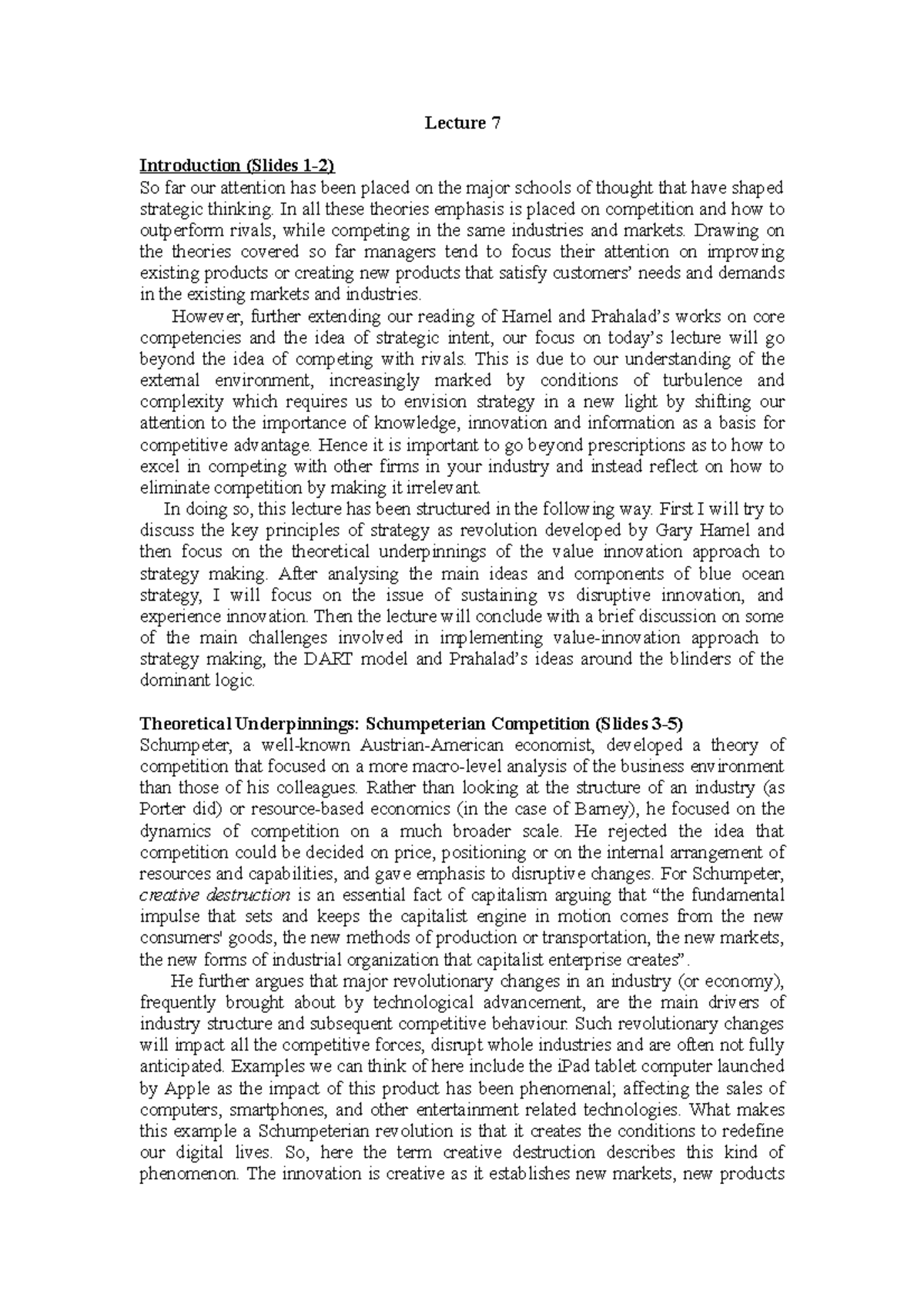 Lecture 7 - strategy - Lecture 7 Introduction (Slides 1-2) So far our ...