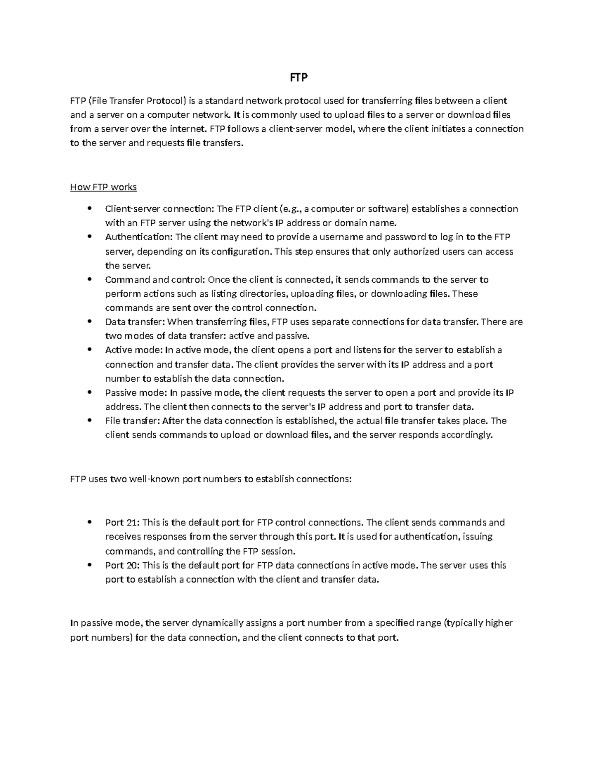 Networking part 1 - FTP FTP (File Transfer Protocol) is a standard ...