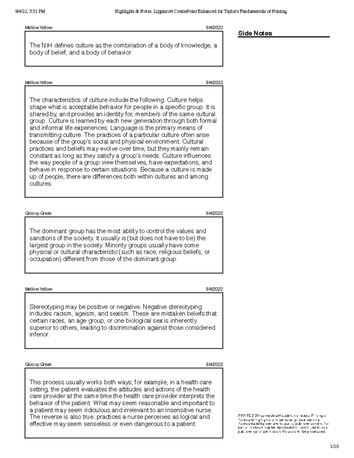 Chap 5 - notes of chapter 5 - Mellow Yellow 9/4/ The NIH deûnes culture ...