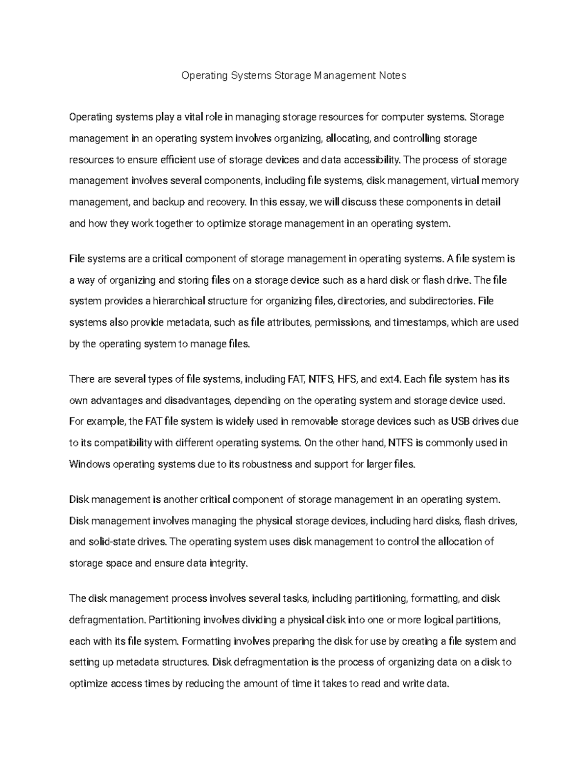 Storage Management Notes - Operating Systems Storage Management Notes ...