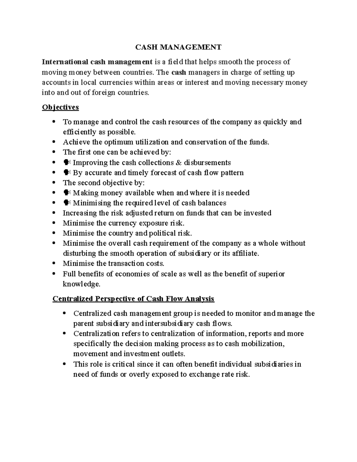Cash Management CASH MANAGEMENT International Cash Management Studocu